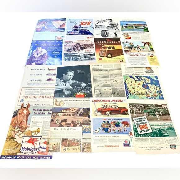 Art | 194s Large Size Car Magazine Ads Set Of 24 Autos Oil Tires Wwii ...